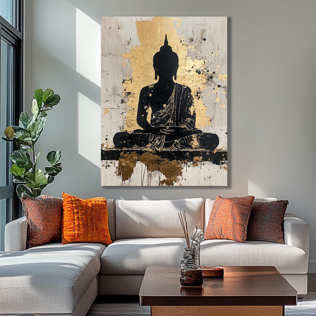 Large Buddha Wall Art Framed Modern Buddha Wall Decor Zen Black Buddha ...