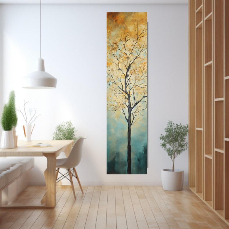 Lange schmale Wandkunst, große und dünne Leinwand Wandkunst, Baum ...