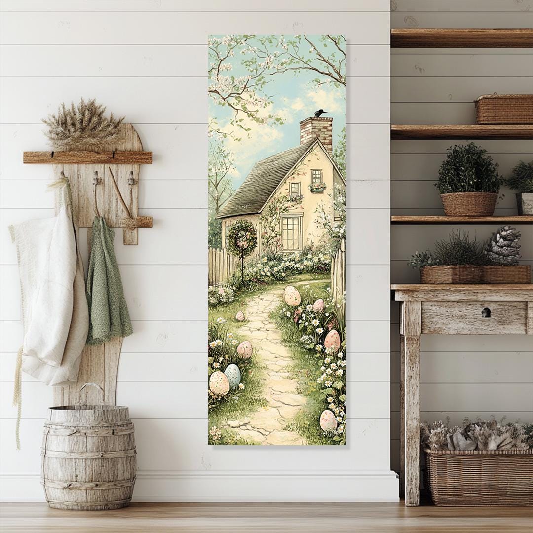 Spring Wall Art, Easter Egg & Bunny Canvas Print, Floral Nature Wall ...