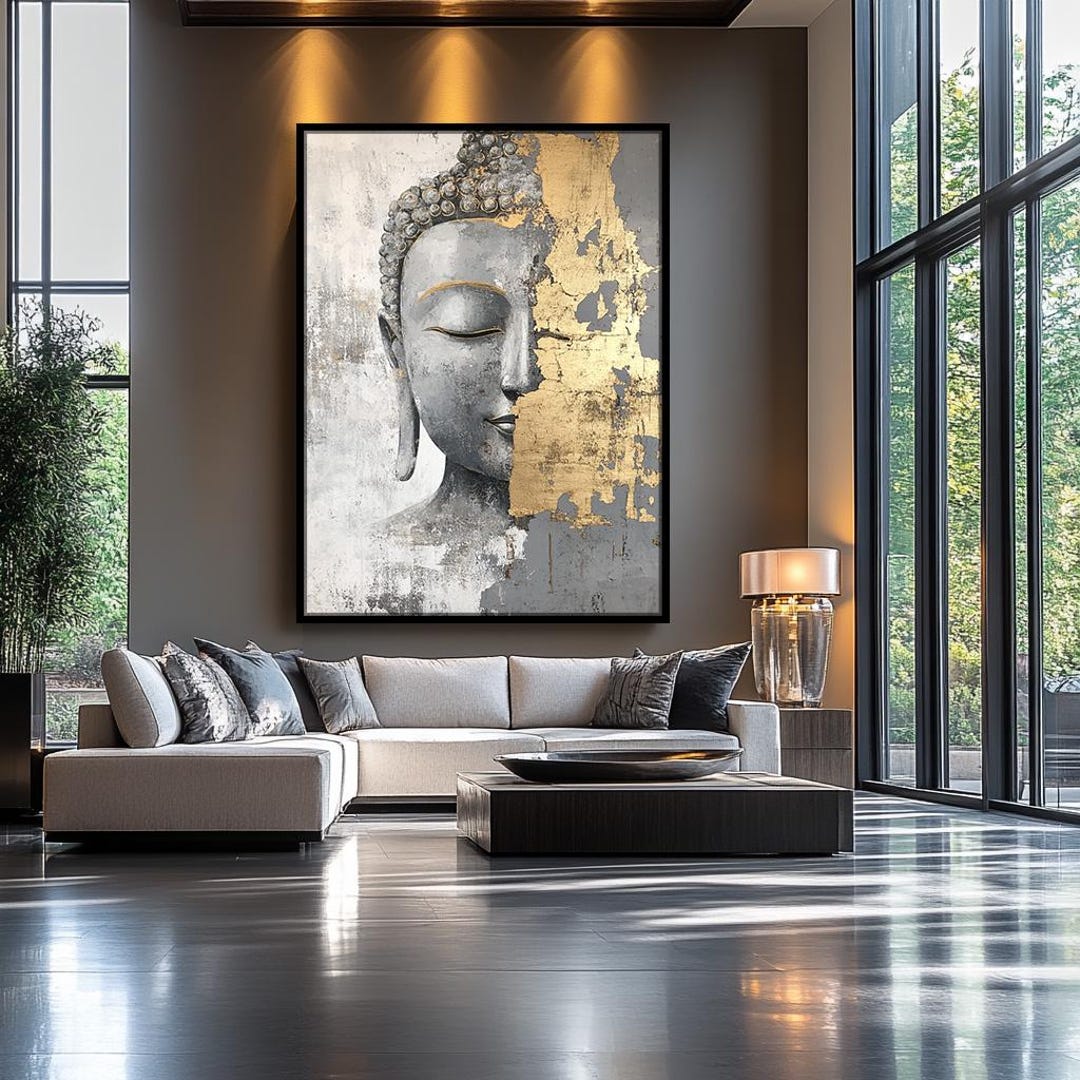 Large Buddha Wall Art Framed Modern Buddha Wall Decor Zen Black Buddha ...