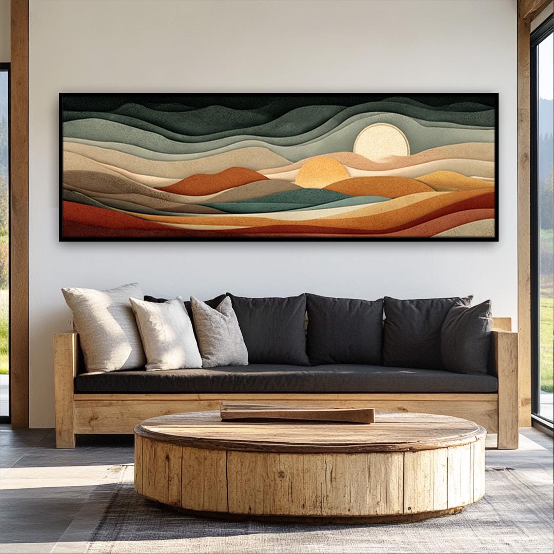 Wide Horizontal Abstract Wall Art, Modern Abstract Art, Long Narrow ...
