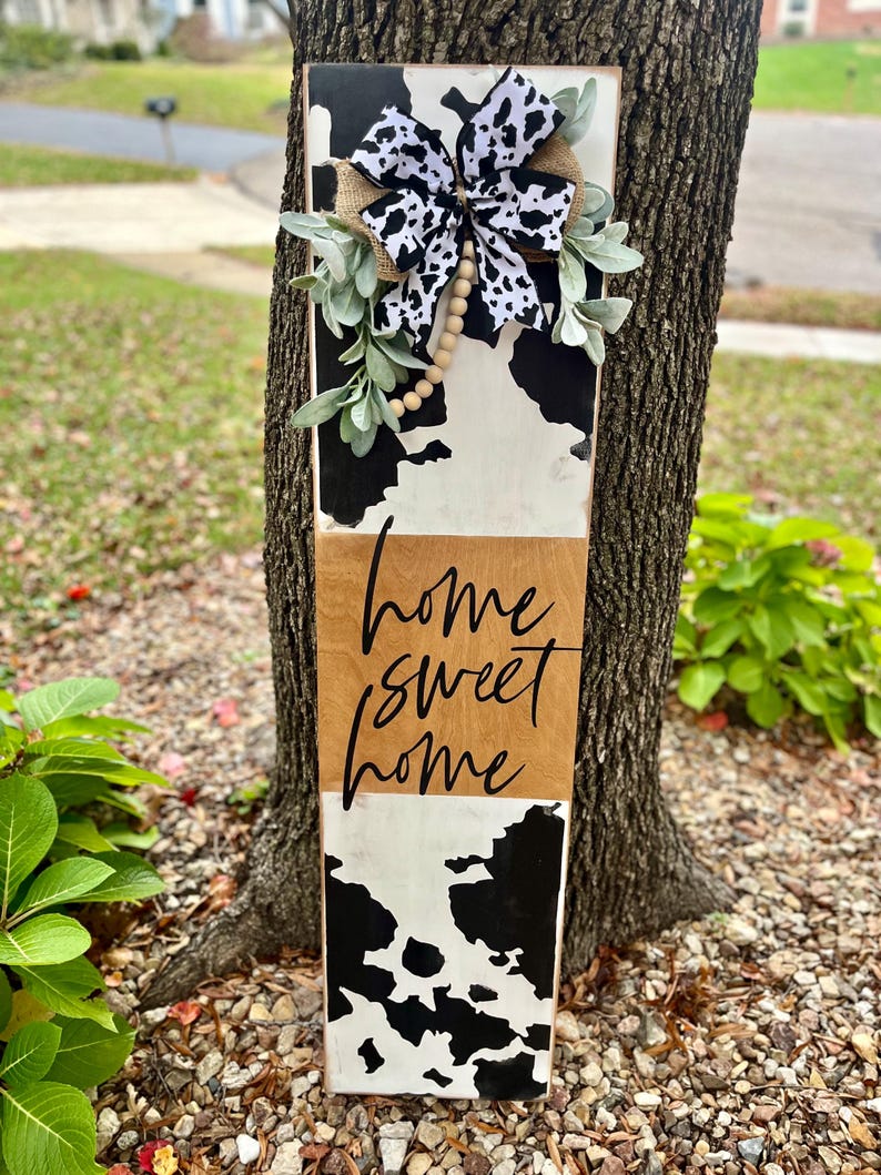 Cow Print | Western | Rustic | Porch Decor | Door Hanger | Porch Leaner ...