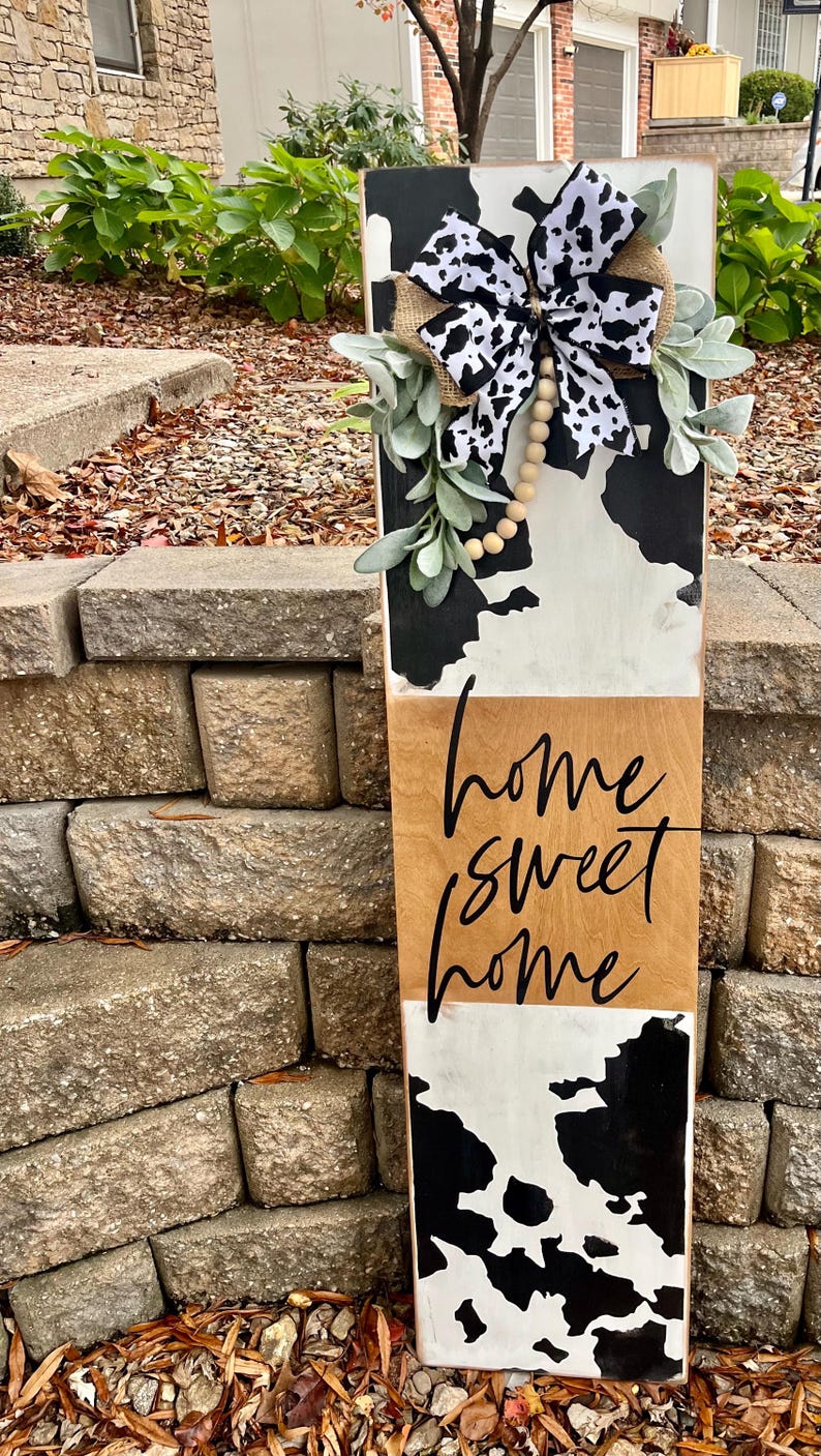 Porch Decor | Porch Leaner | Porch Sign | Wood Sign | Cow Print | Home ...