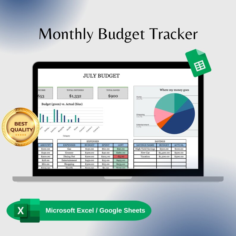 Monthly Budget Spreadsheet, Budget Planner for Google Sheets, Financial ...