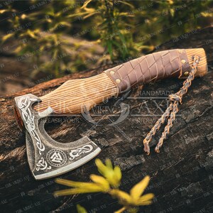Beautiful Custom Handmade Viking Forged Axe, Norse Axe Groomsmen Gift , Birthday, Tomahawk ...