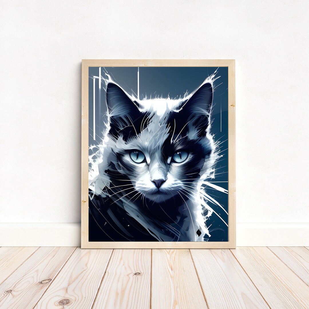 Black and Silver Cat Wall Art Silver Glowcat Digital Art - Etsy