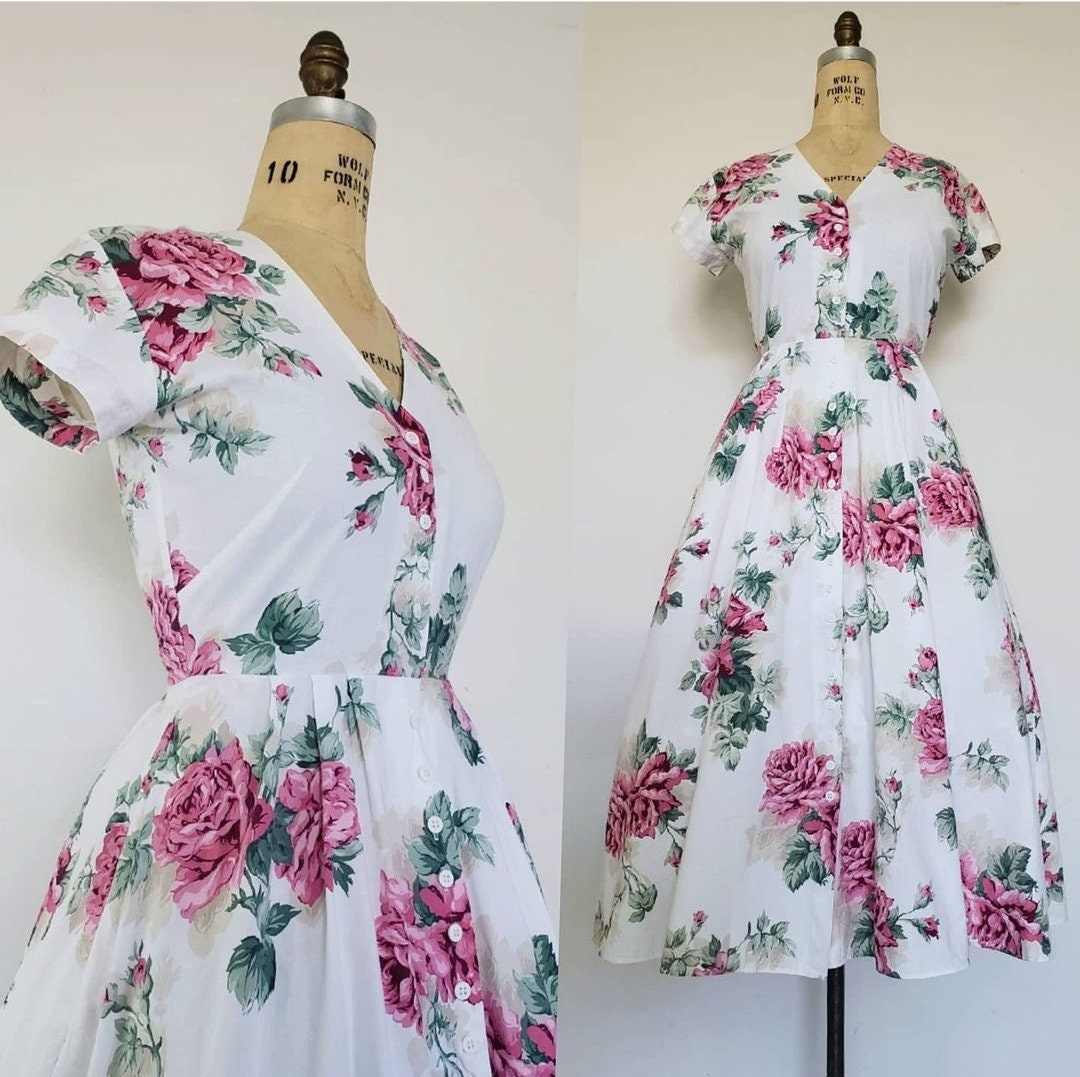 Vintage White Damask Roses Dress - Etsy