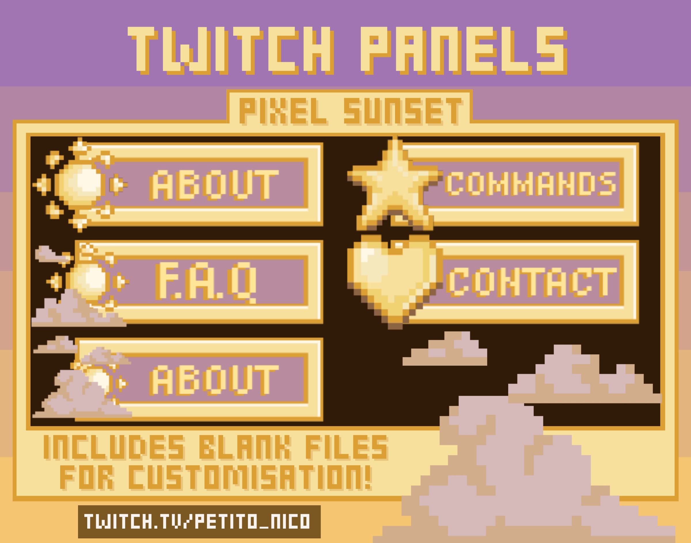 Pixel Sunset Panels for Twitch | Sun/clouds X3, Star, Heart - Etsy