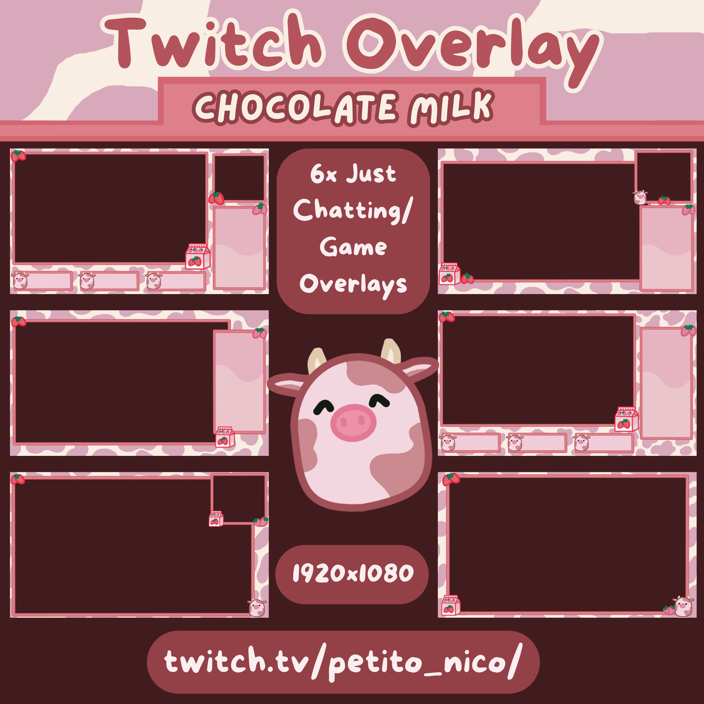 Strawberry Milk/cow Stream Overlay | Animated | Twitch/youtube - Etsy
