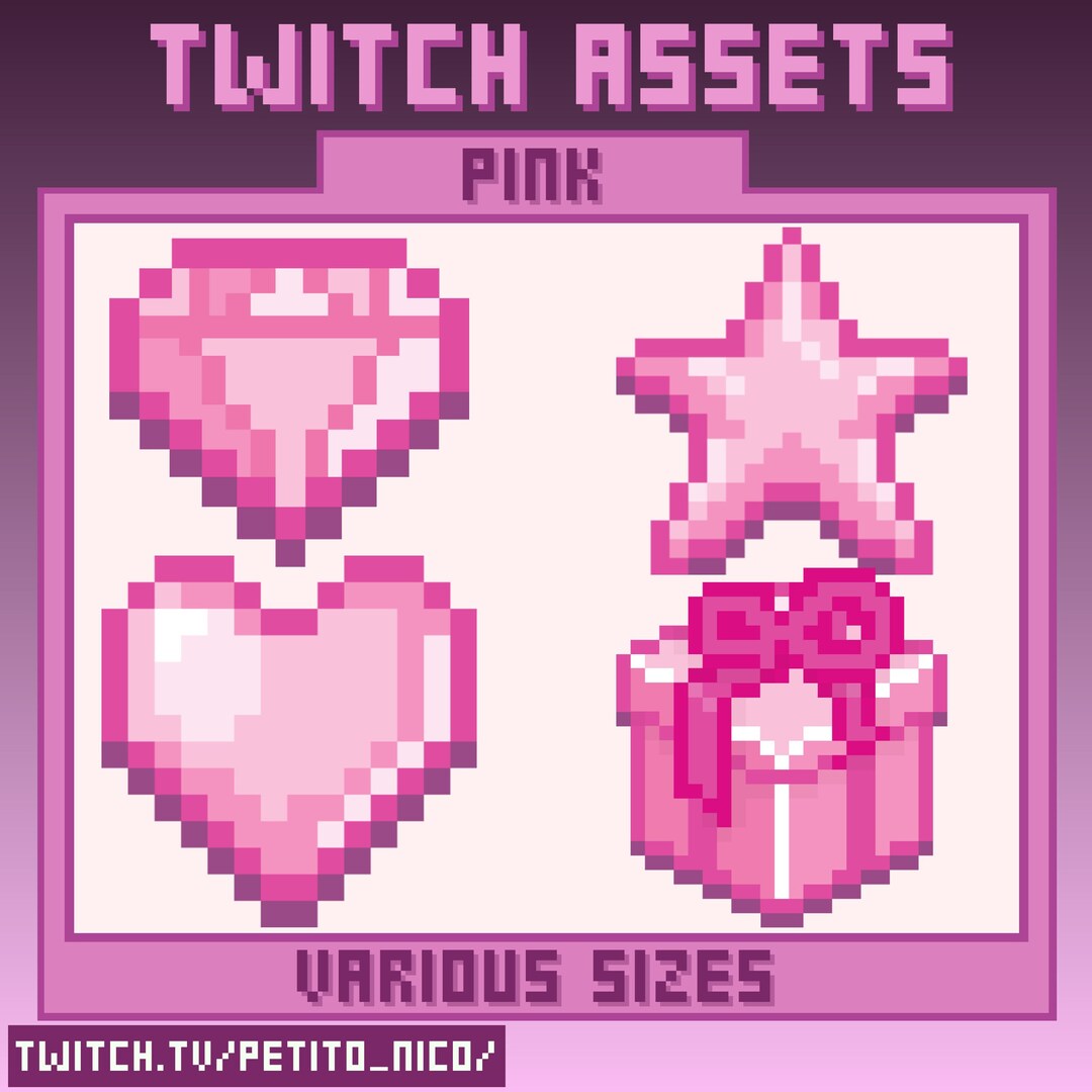 PINK Pixel Stream Assets | Alerts | Sub/bit Badges | Emotes | Youtube ...