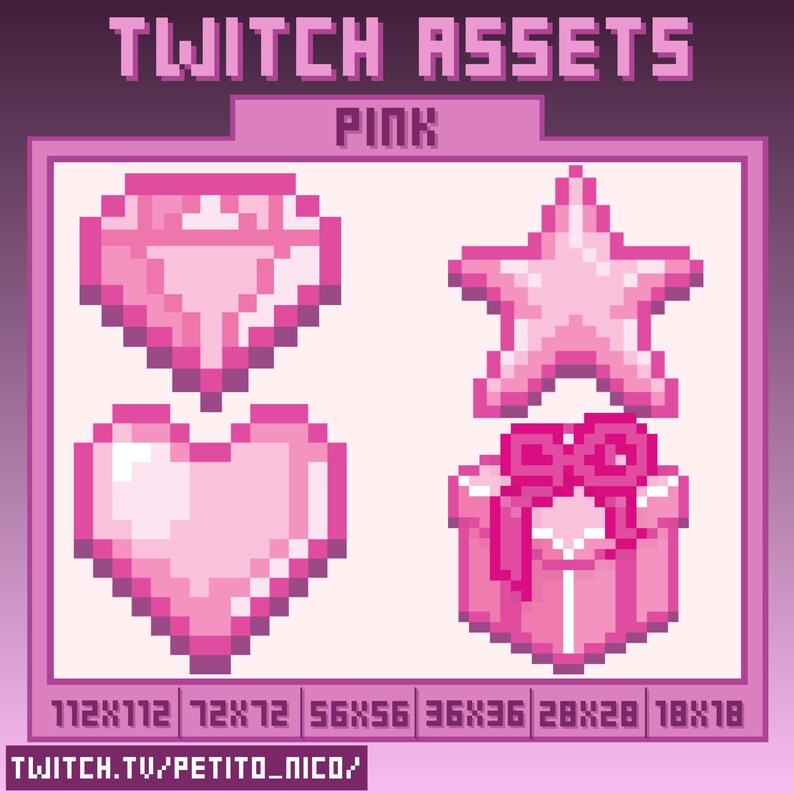 PINK Pixel Stream Assets | Alerts | Sub/bit Badges | Emotes | Youtube ...