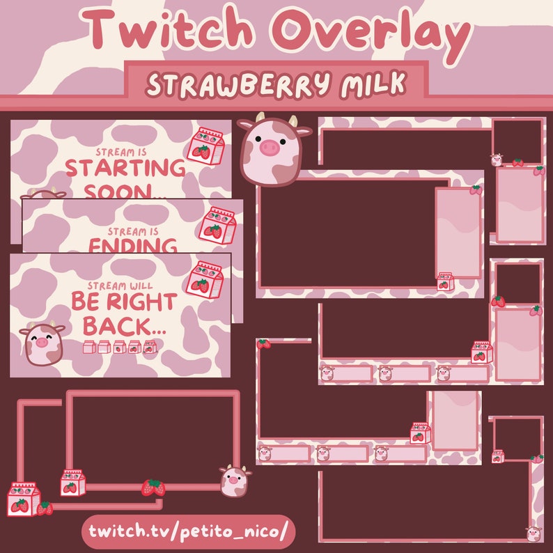 Strawberry Milk/cow Stream Overlay Animated Twitch/youtube - Etsy