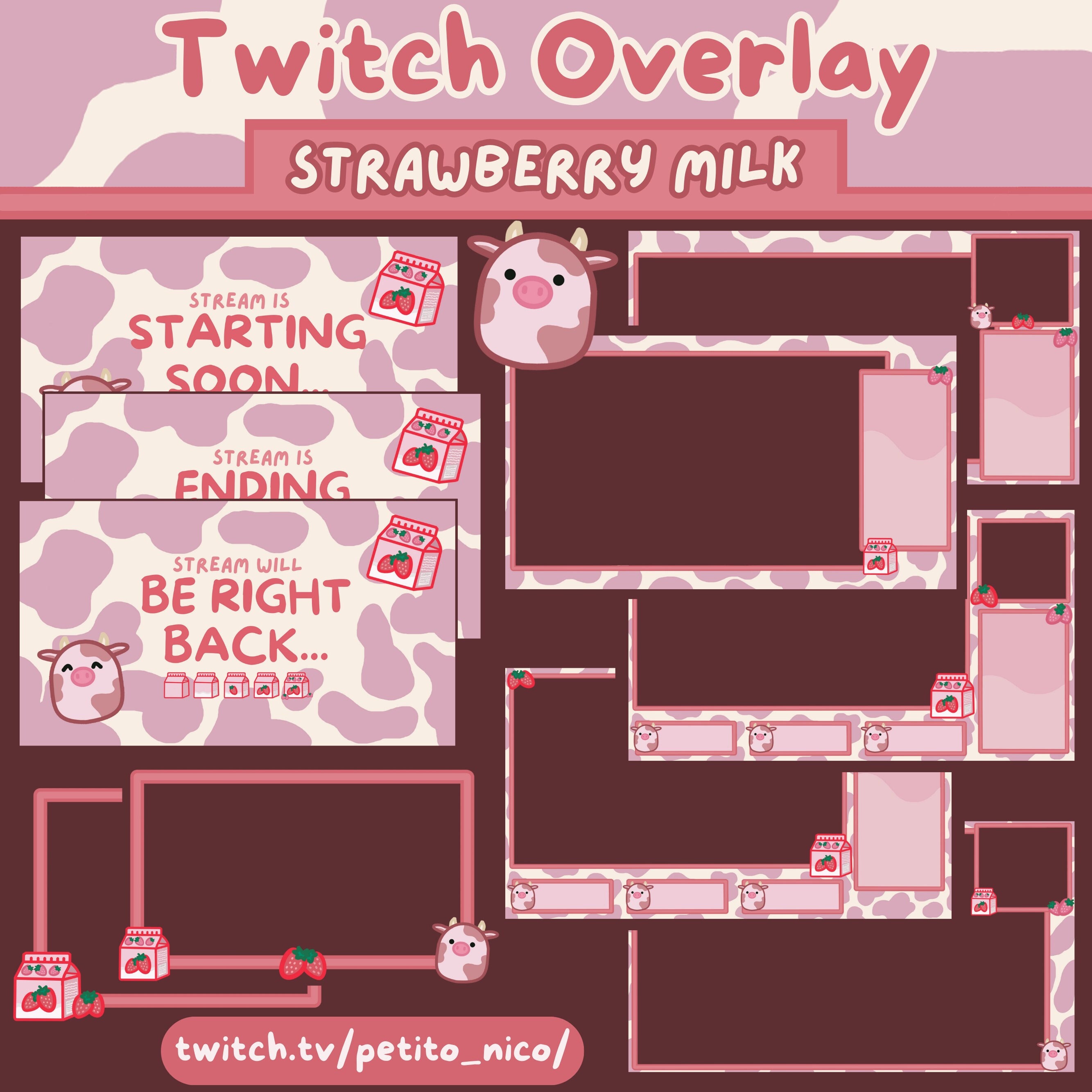 Strawberry Milk/cow Stream Overlay Animated Twitch/youtube - Etsy