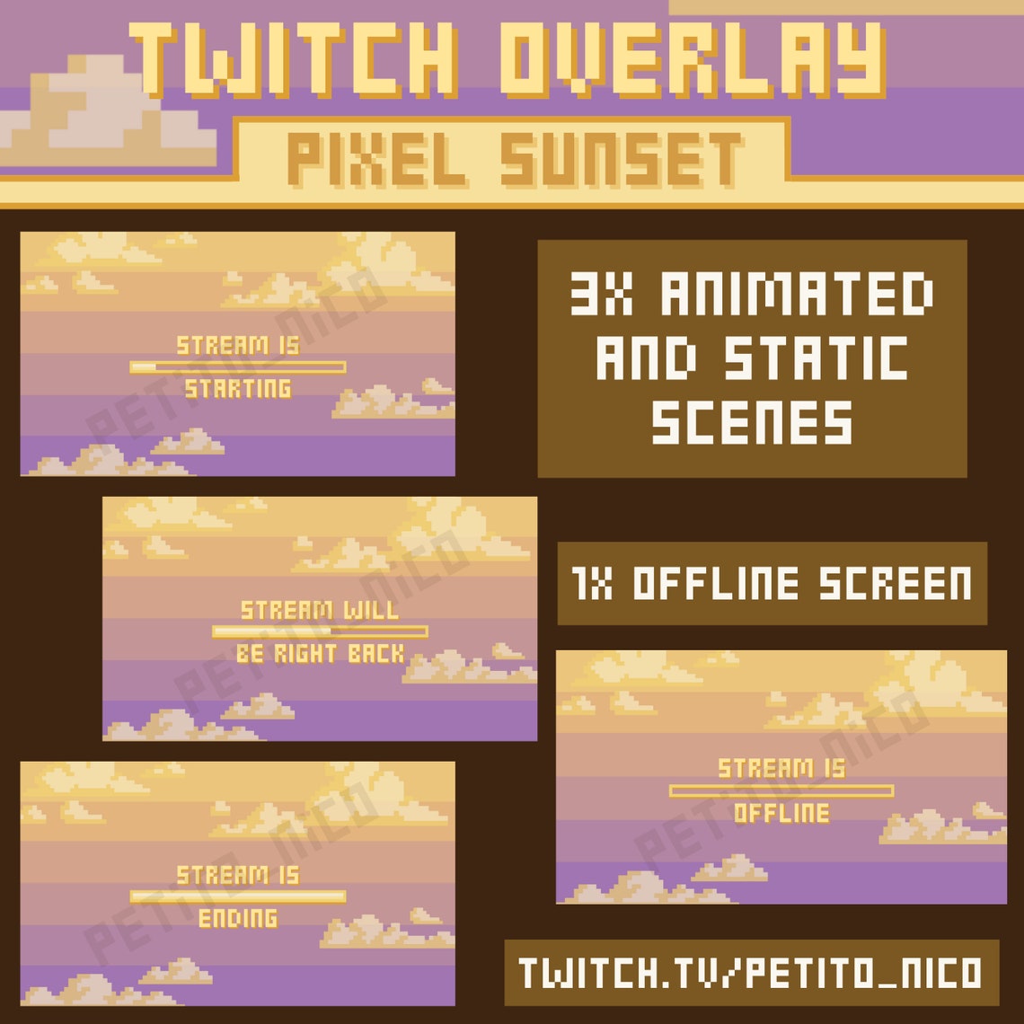 Pixel Sunset Twitch PACKAGE | Animated Overlay | Customisable | Emotes ...