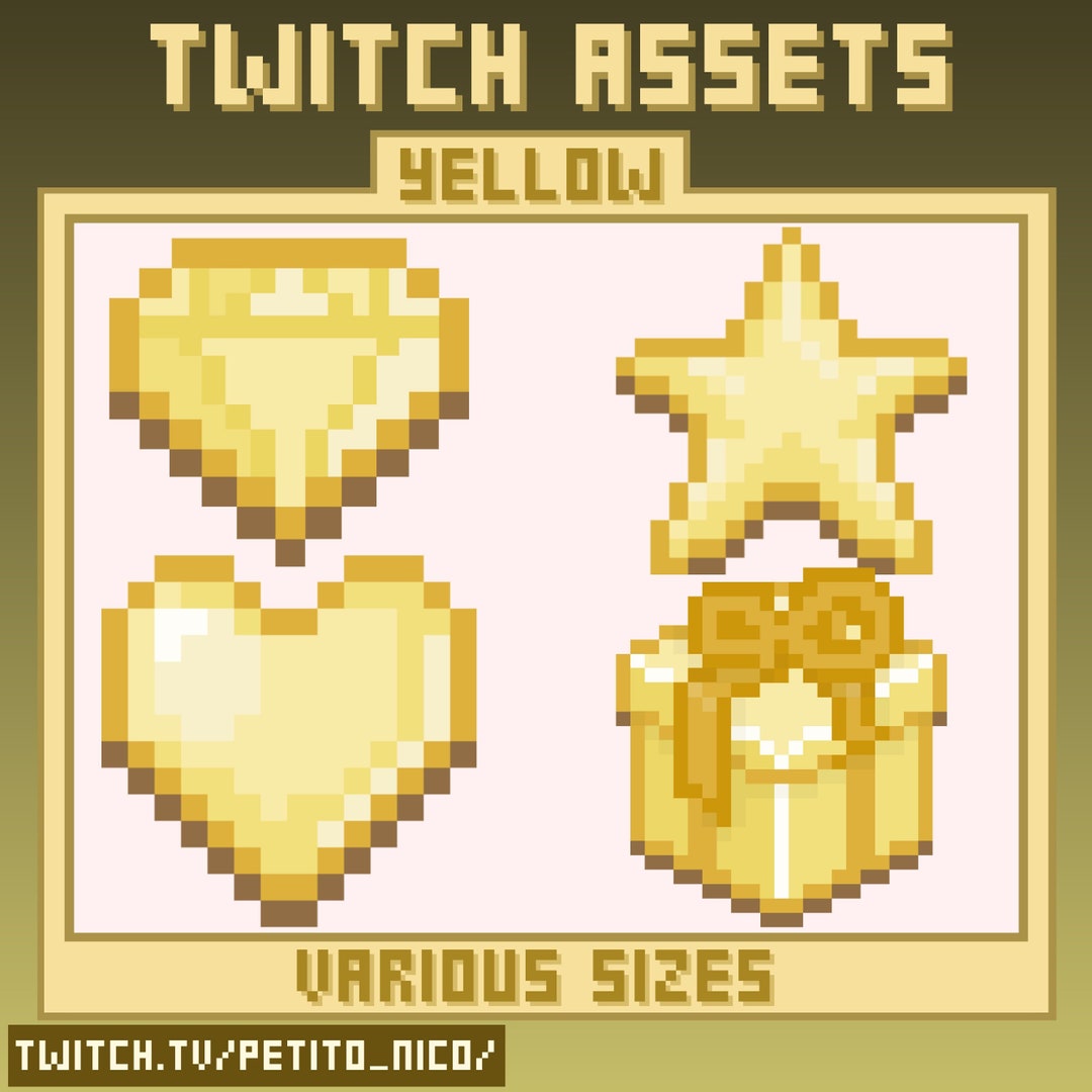 YELLOW Pixel Stream Assets | Alerts | Sub/bit Badges | Emotes | Youtube ...