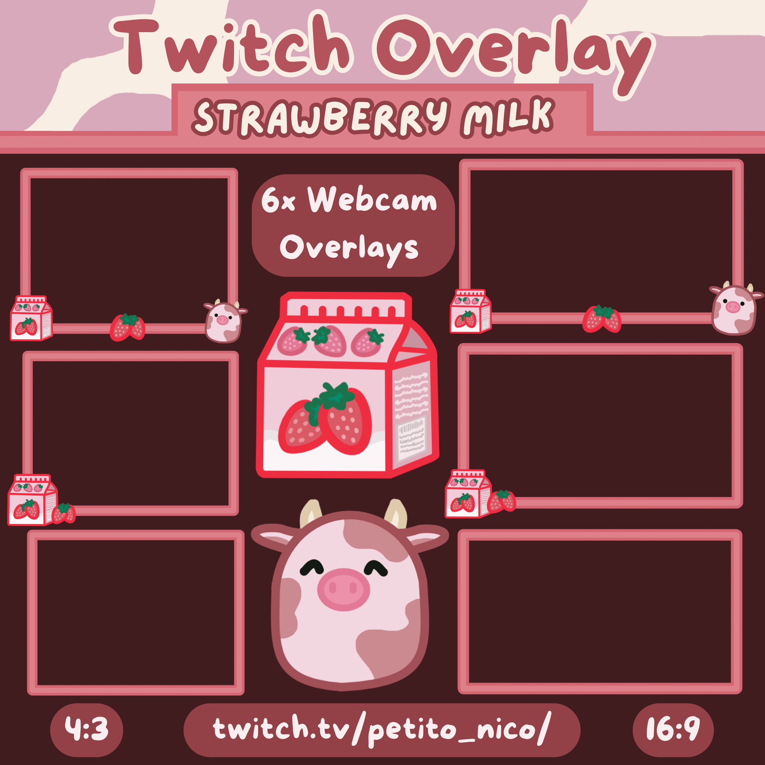 Strawberry Milk/cow Stream Overlay | Animated | Twitch/youtube - Etsy