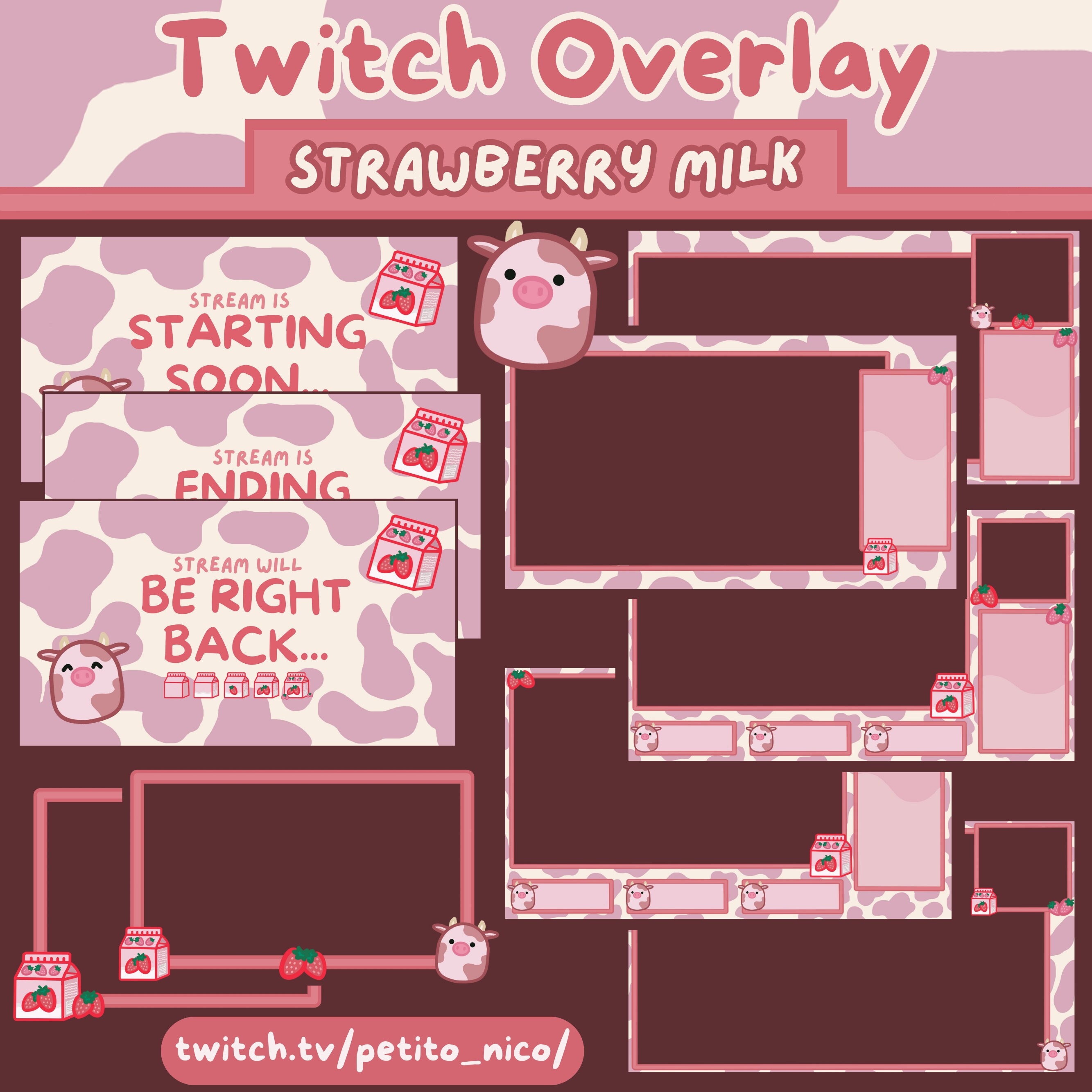 Strawberry Milk/cow Stream Overlay | Animated | Twitch/youtube - Etsy