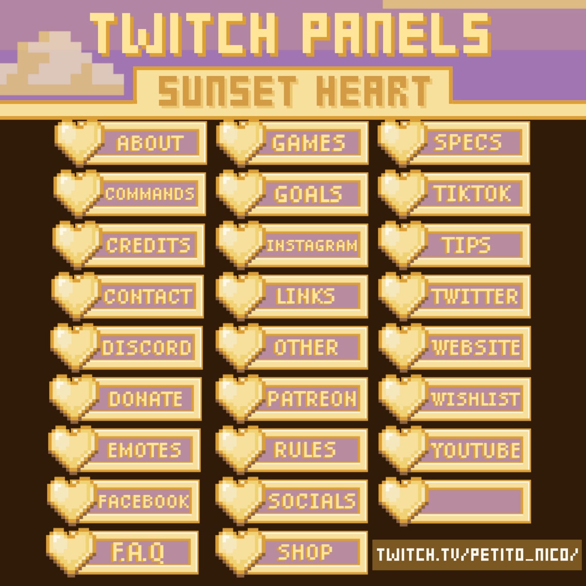 Pixel Sunset Panels for Twitch | Sun/clouds X3, Star, Heart - Etsy