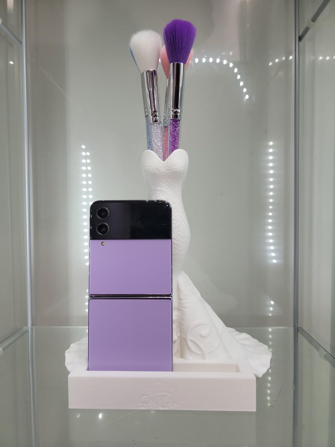 Bridal Gown Makeup Brush Holder & Phone Stand, 3D Printed Vanity Decor ...