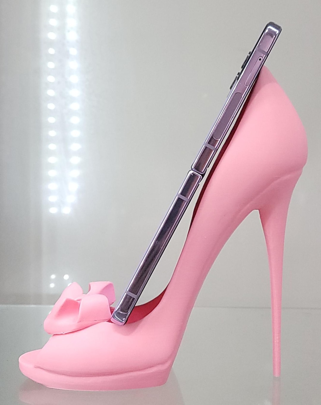 3D Printed Pink High Heel With Bow Phone Holder - Vanity & Home Decor ...