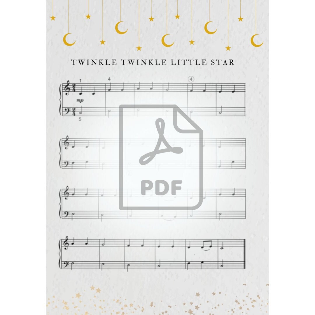 Piano Sheet Music "twinkle Twinkle Little Star" for Kids. PDF File for ...