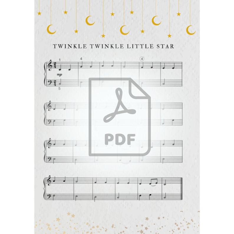 Piano Sheet Music "twinkle Twinkle Little Star" for Kids. PDF File for ...