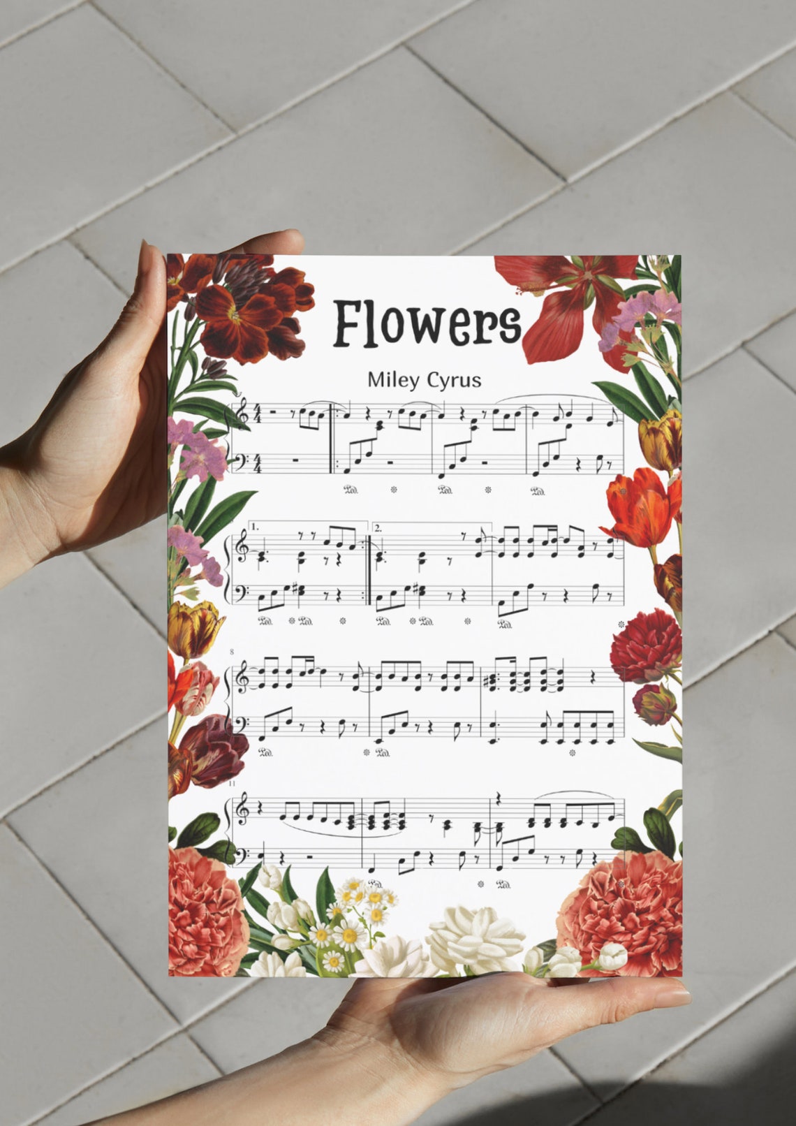 Sheet Music flowers by Miley Cyrus. PDF Digital File. Two-page Colorful ...
