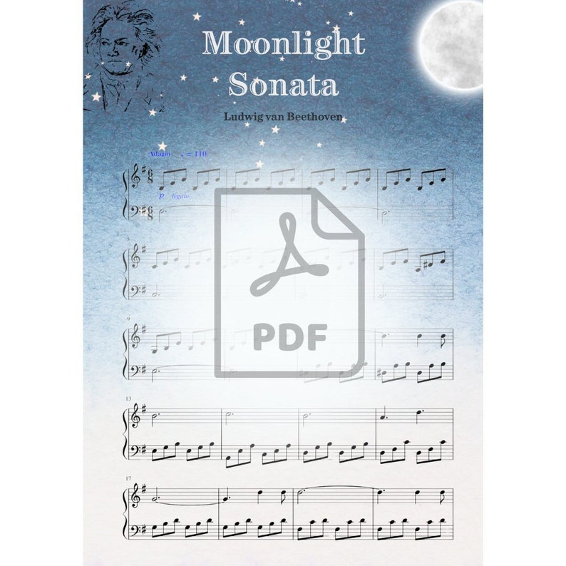 Piano Notes Beethoven's "moonlight Sonata" Adapive Simple Easy Version ...