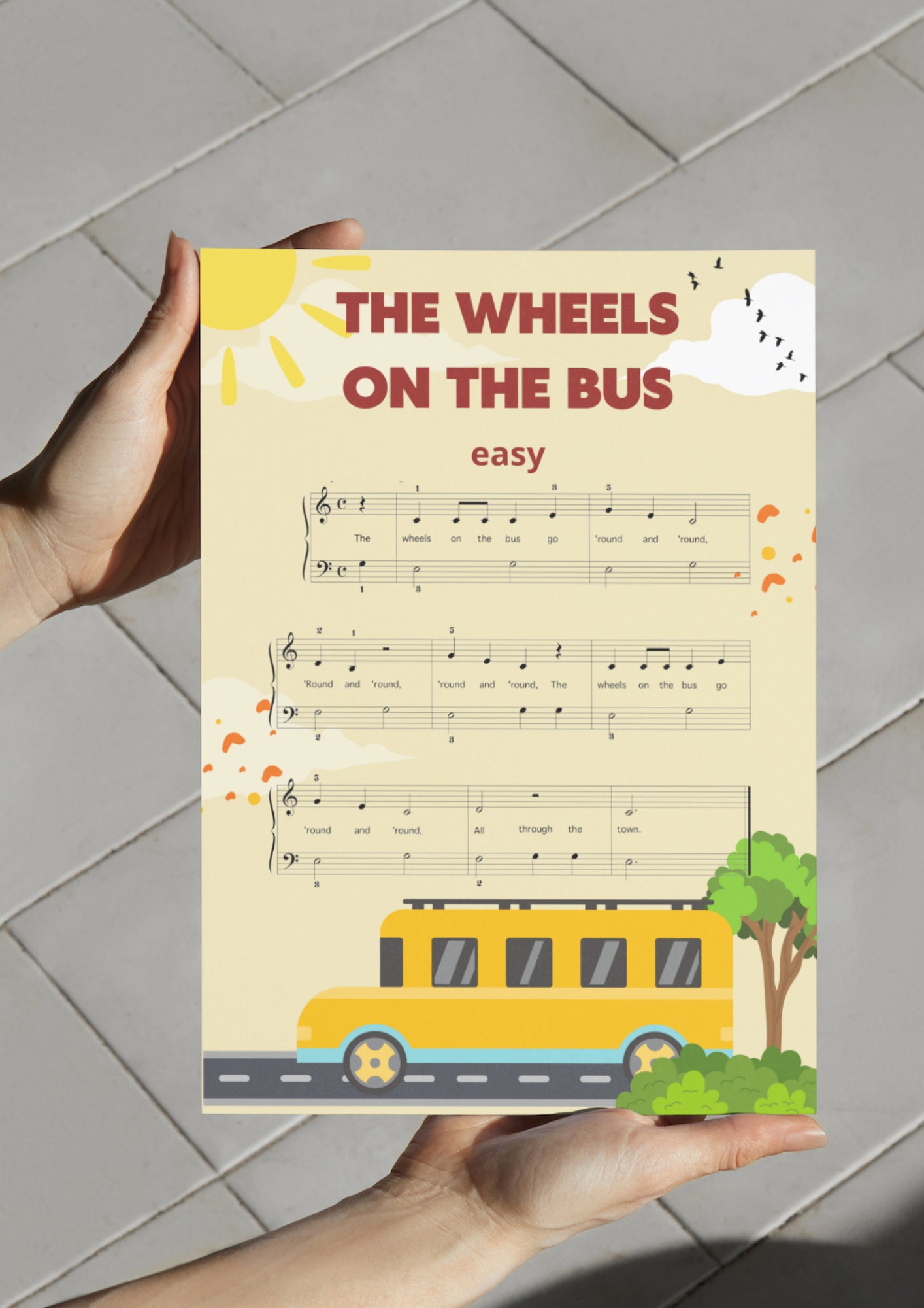 Piano Notes "the Wheels on the Bus" -- PDF Digital File for Kids and ...