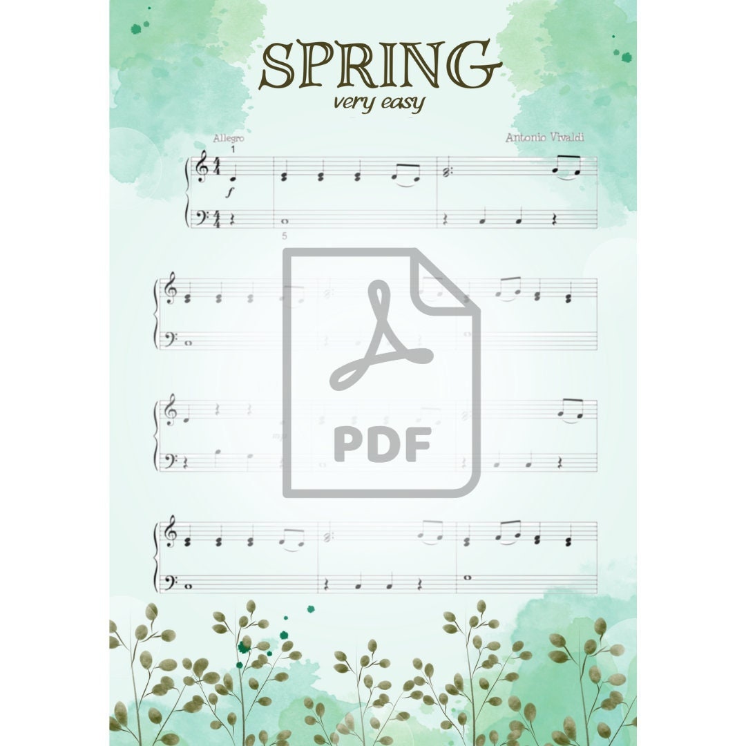 Easy Vivaldi "spring" Colorful Piano Sheet Music - Easy 2-page PDF for ...