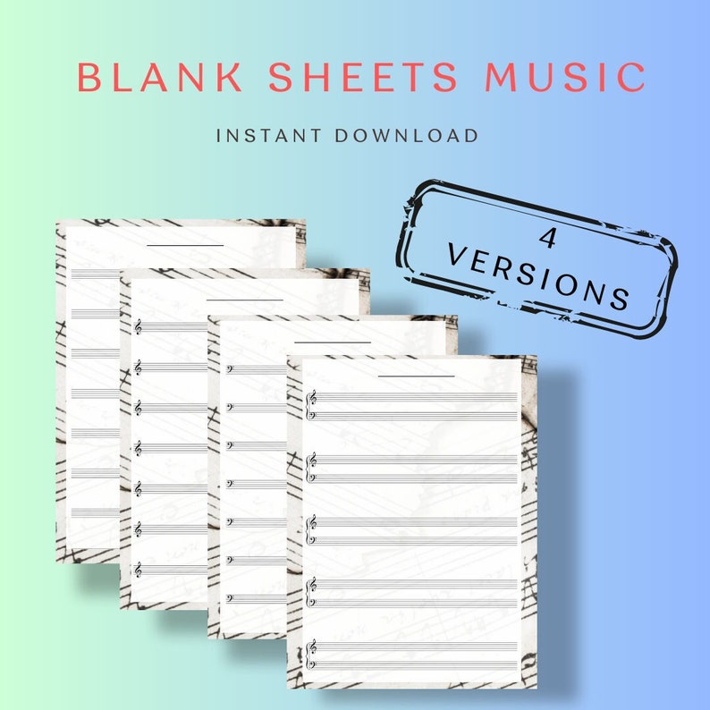 Printable Colorful Blank Sheet Music. 4 Versions. A4 PDF File. - Etsy