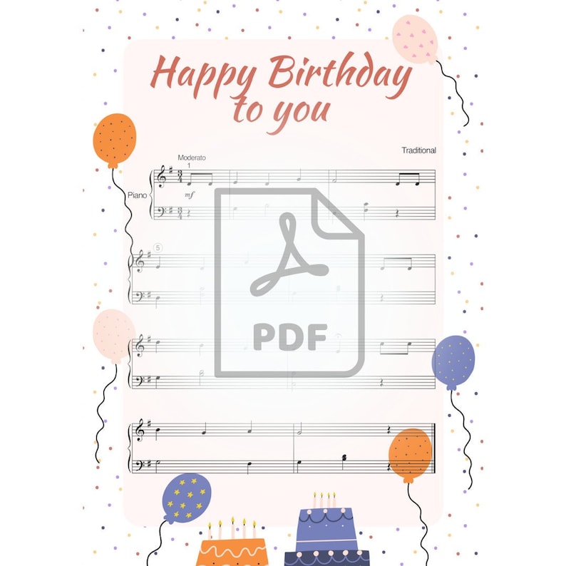 Sheet Music HAPPY BIRTHDAY Printable Song. Easy Bright Sheet Music. PDF ...