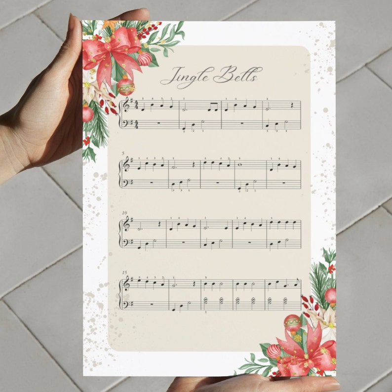 Piano Sheet Music "jingle Bells" CHRISTMAS Song. Colorful Printable PDF ...