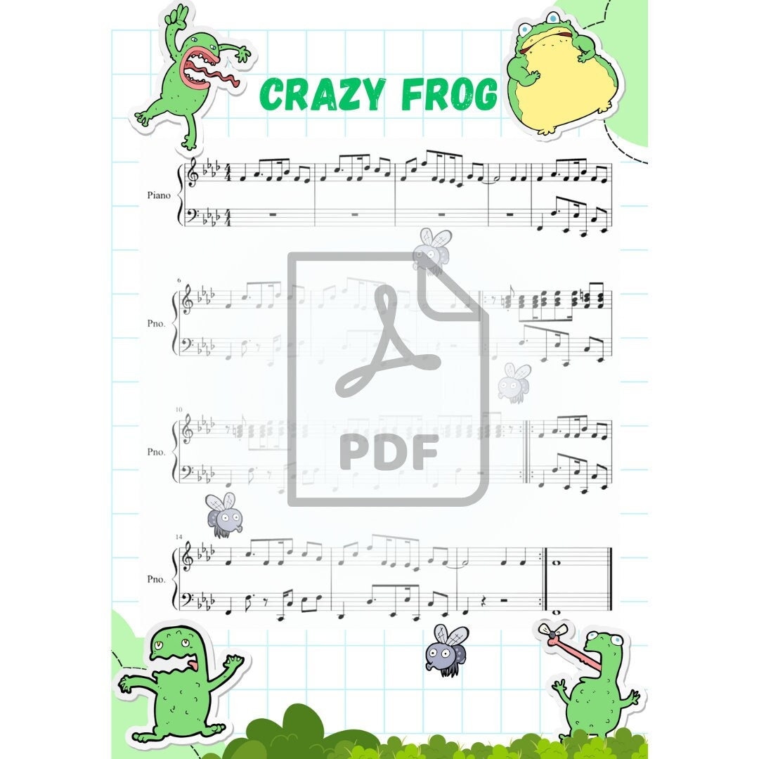 Piano Notes "crazy Frog" the Annoying Thing PDF Digital Colorful File ...
