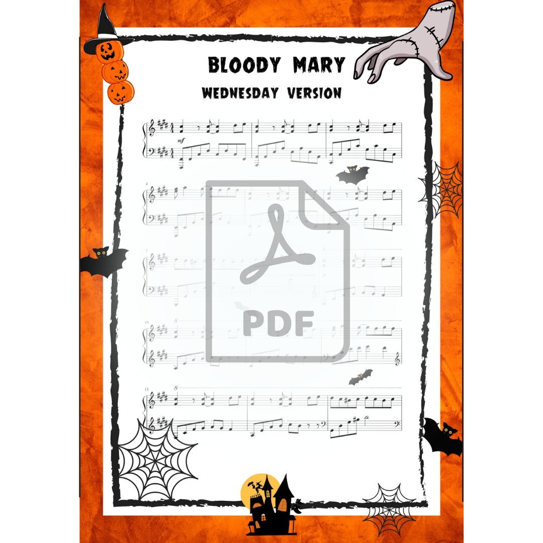 Piano Sheet Music "bloody Mary" Lady Gaga Theme - Wednesday Halloween ...