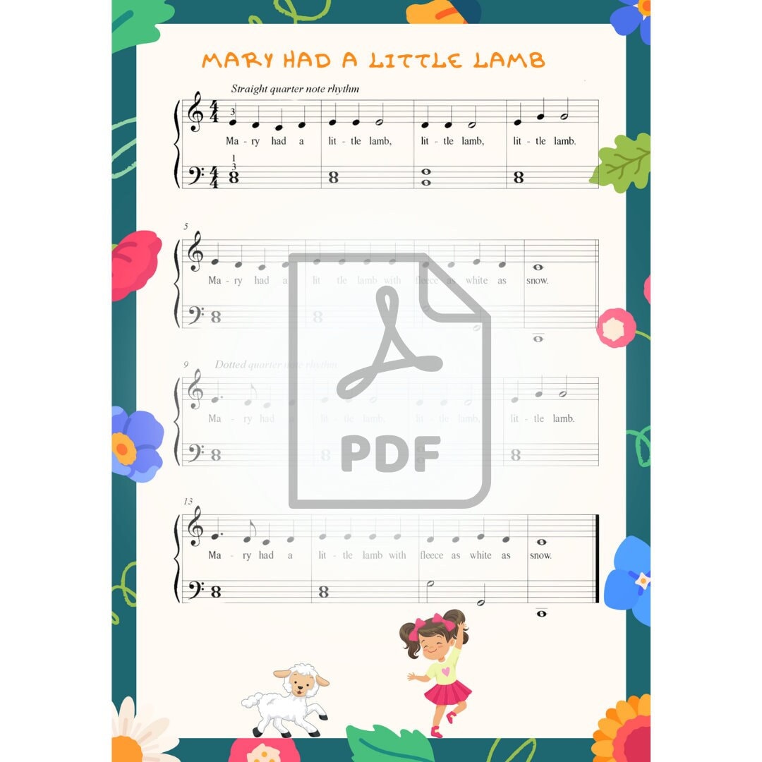 Piano Notes "mary Had a Little Lamb" - Easy PDF Song Digital File for ...