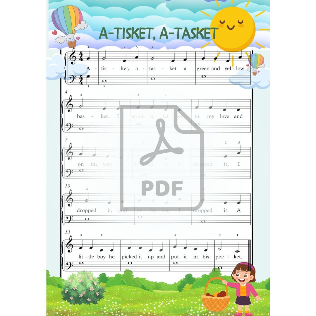Piano Song "a-tisket A-tasket". Easy Sheet Music for Beginners & Kids ...