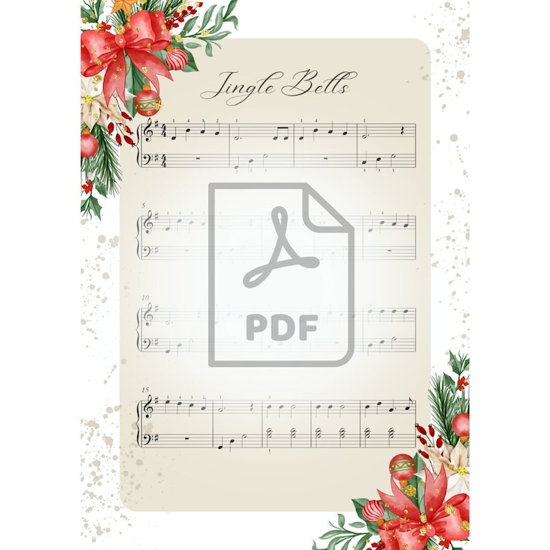Piano Sheet Music "jingle Bells" CHRISTMAS Song. Colorful Printable PDF ...