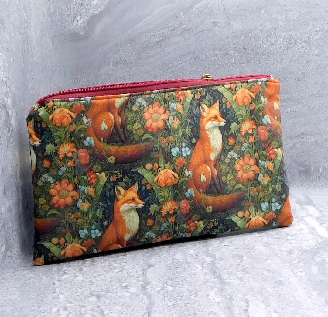 Enchanted Red Fox Zipper Pouch 9" X 6" / Woodland Animal Small Travel ...