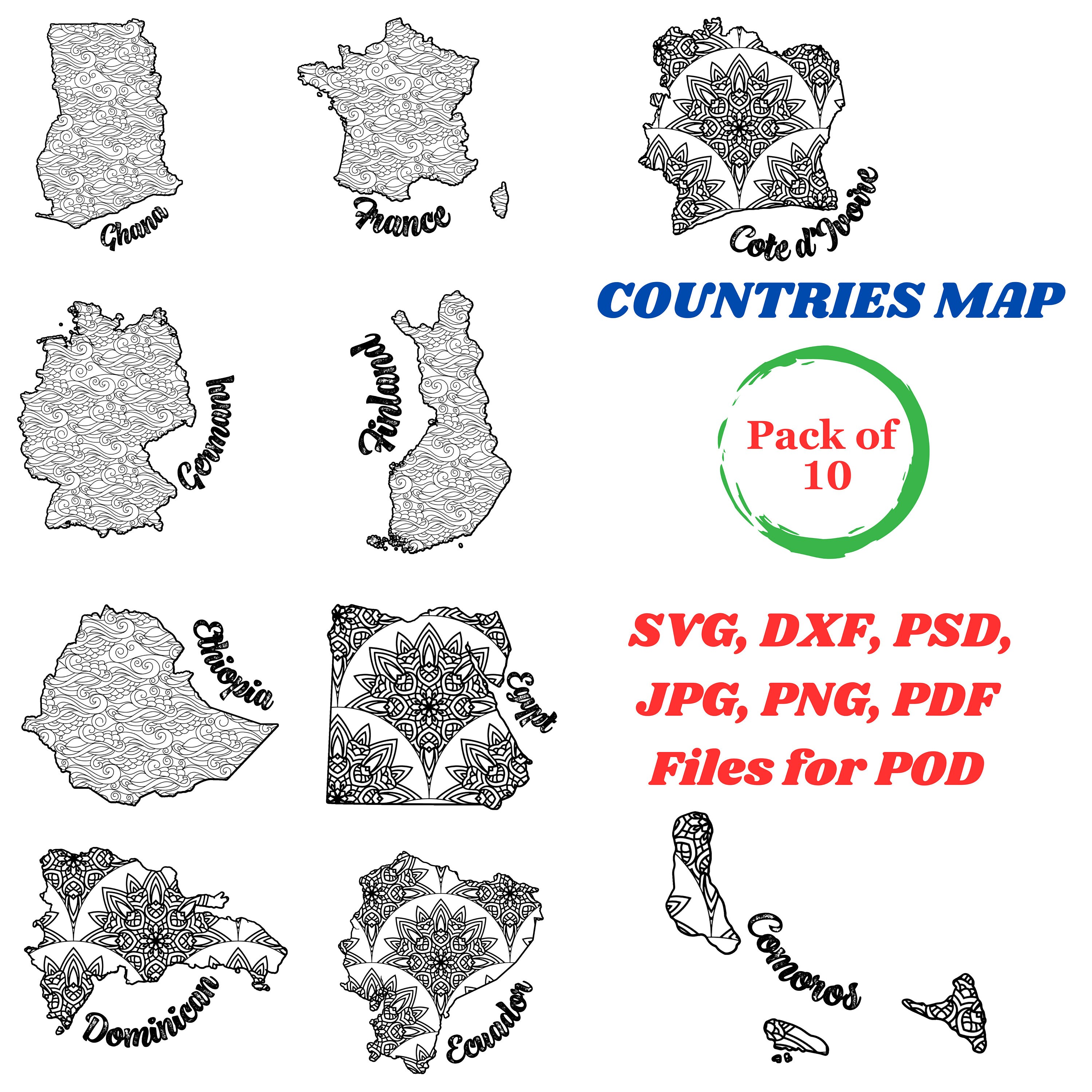 Mapas de países para Pod SVG, PSD, DXF, Png, Jpg, Pdf Diseños de mapas ...