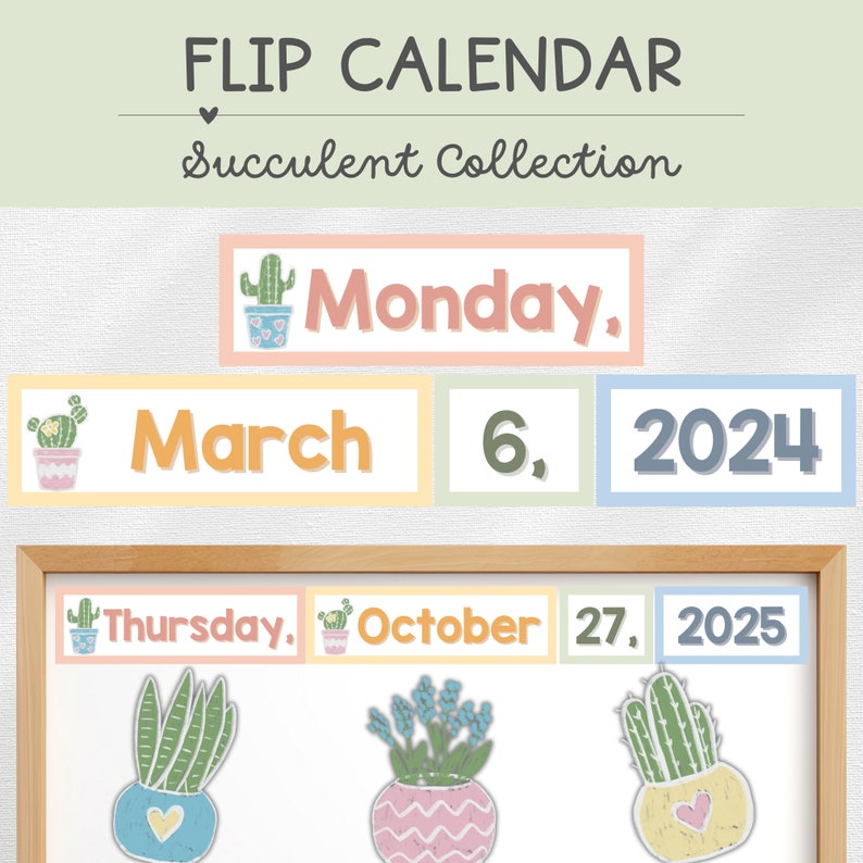 Classroom Flip Calendar, Classroom Decor, Printable, Succulent - Etsy