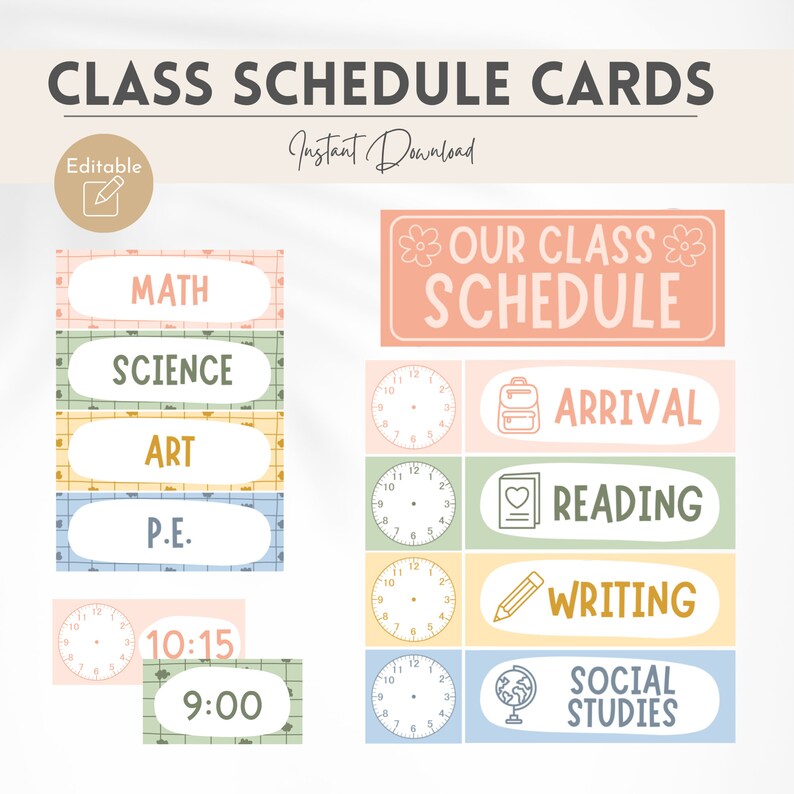 Classroom Schedule Cards Schedule Display Editable - Etsy