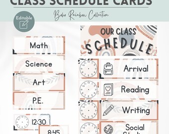 Classroom Schedule Cards Boho Rainbow Classroom Decor Editable Visual ...