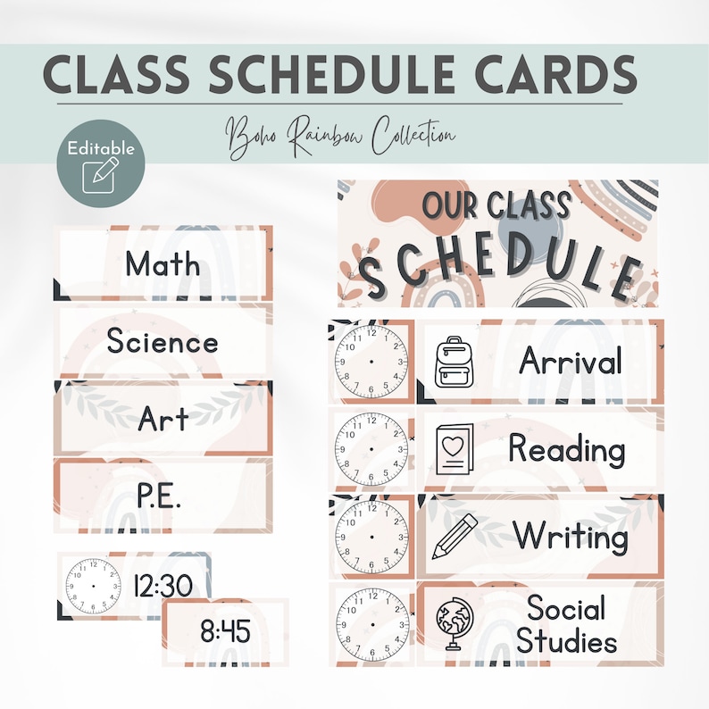 Classroom Schedule Cards Schedule Display Editable Boho - Etsy