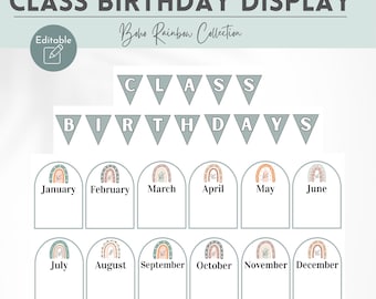 Pastel Rainbow Birthday Chart Editable Dalmatian Bulletin Board Display ...