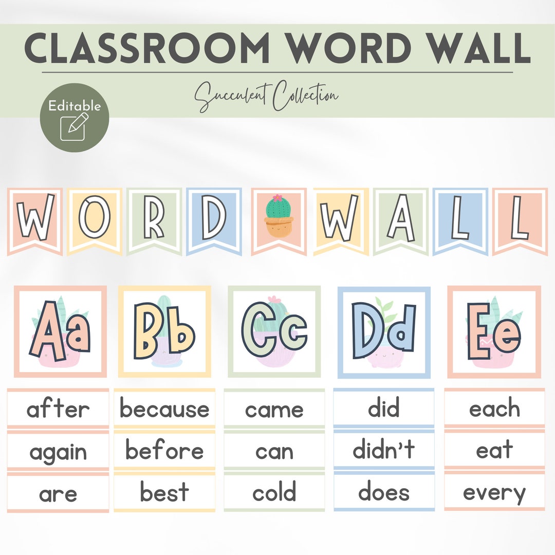 Classroom Word Wall Sight Words Display Editable Succulent - Etsy
