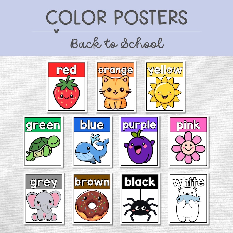 Color Posters With Pictures, Classroom Decor, Back to School, Digital ...