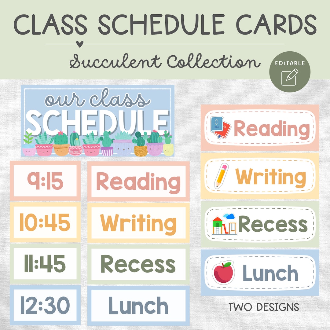Classroom Schedule Cards, Schedule Display, Editable, Succulent - Etsy