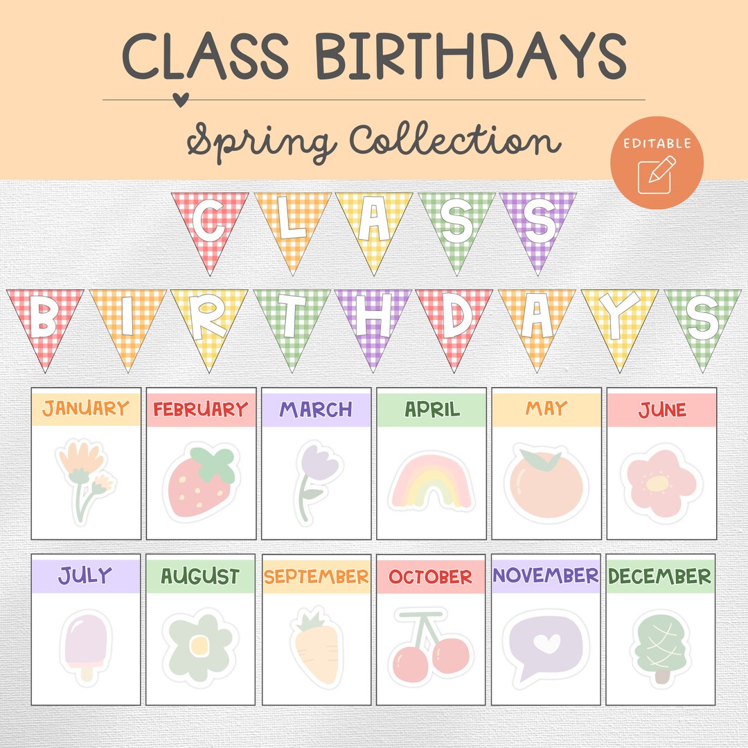 Classroom Birthday Display, Birthday Bulletin Board, Editable, Spring ...