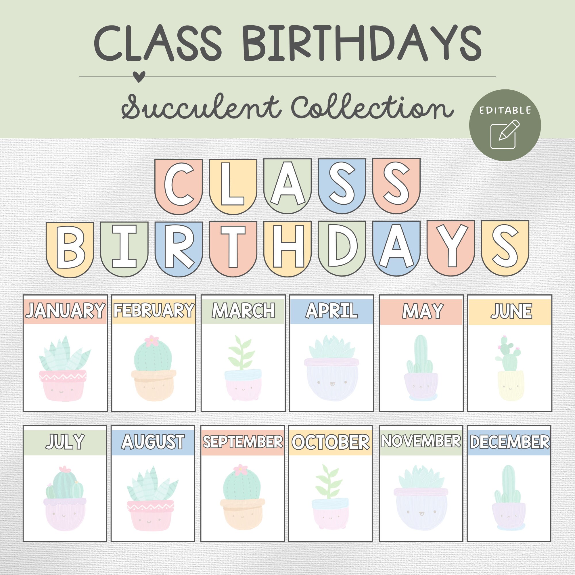 Classroom Birthday Display, Birthday Bulletin Board, Editable ...